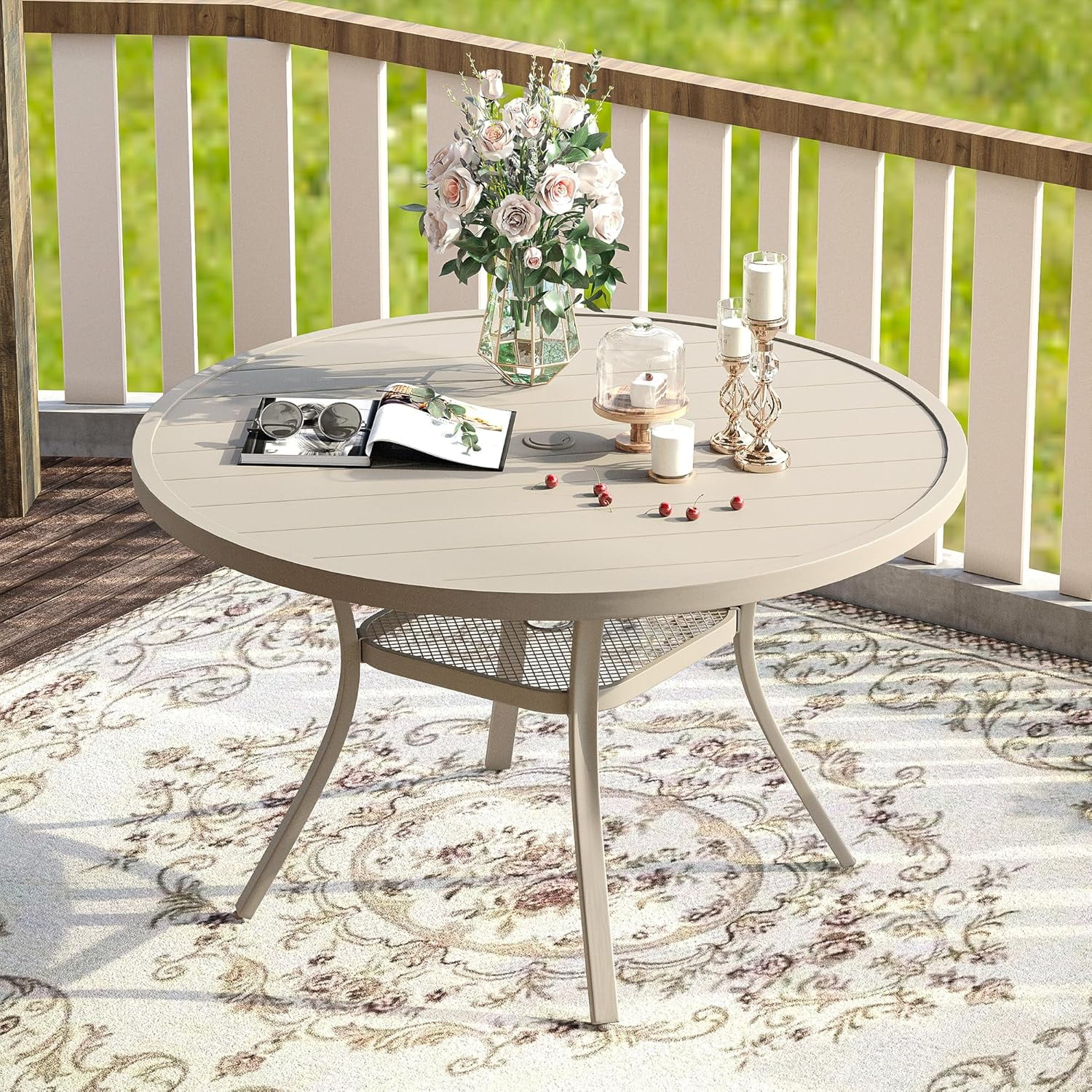 QSHIMY 47.2" Outdoor Round Patio Table for Lawn Garden, All Weather ...