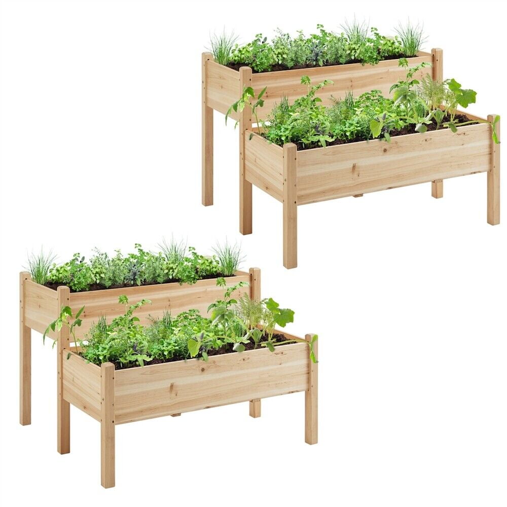 QSHIMY 47″ L × 41″ W × 29.5″ H Wooden Elevated Raised Garden Bed with ...