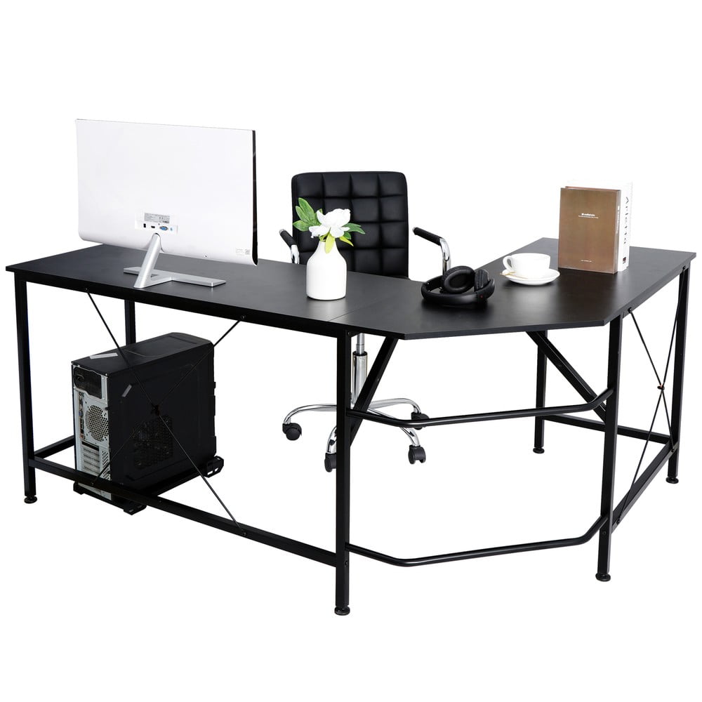 QSHIMY Computer Gaming Laptop Table L-Shaped Desk Corner Workstation ...