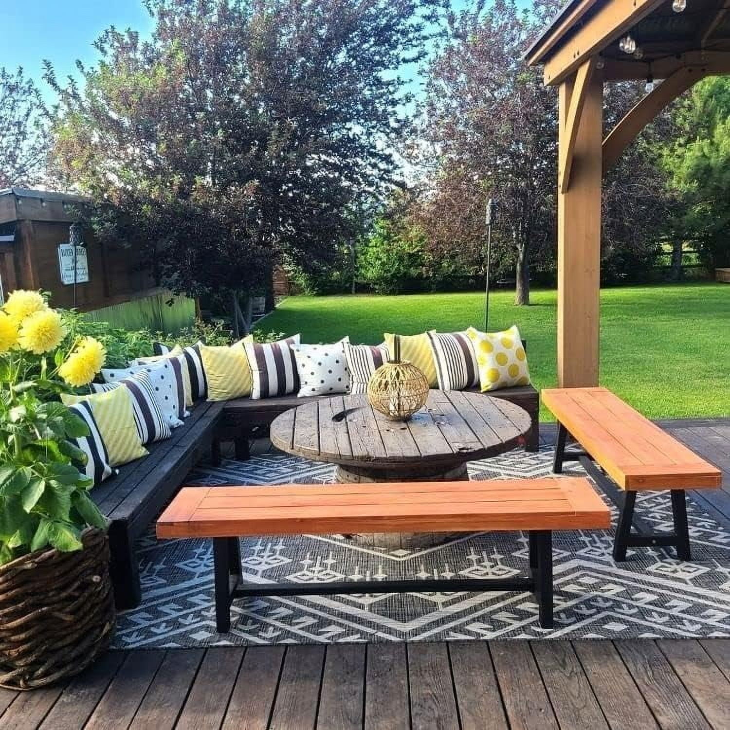 QSHIMY Outdoor Acacia Wood Bench, 2 Pieces 63" Patio Picnic Bench ...