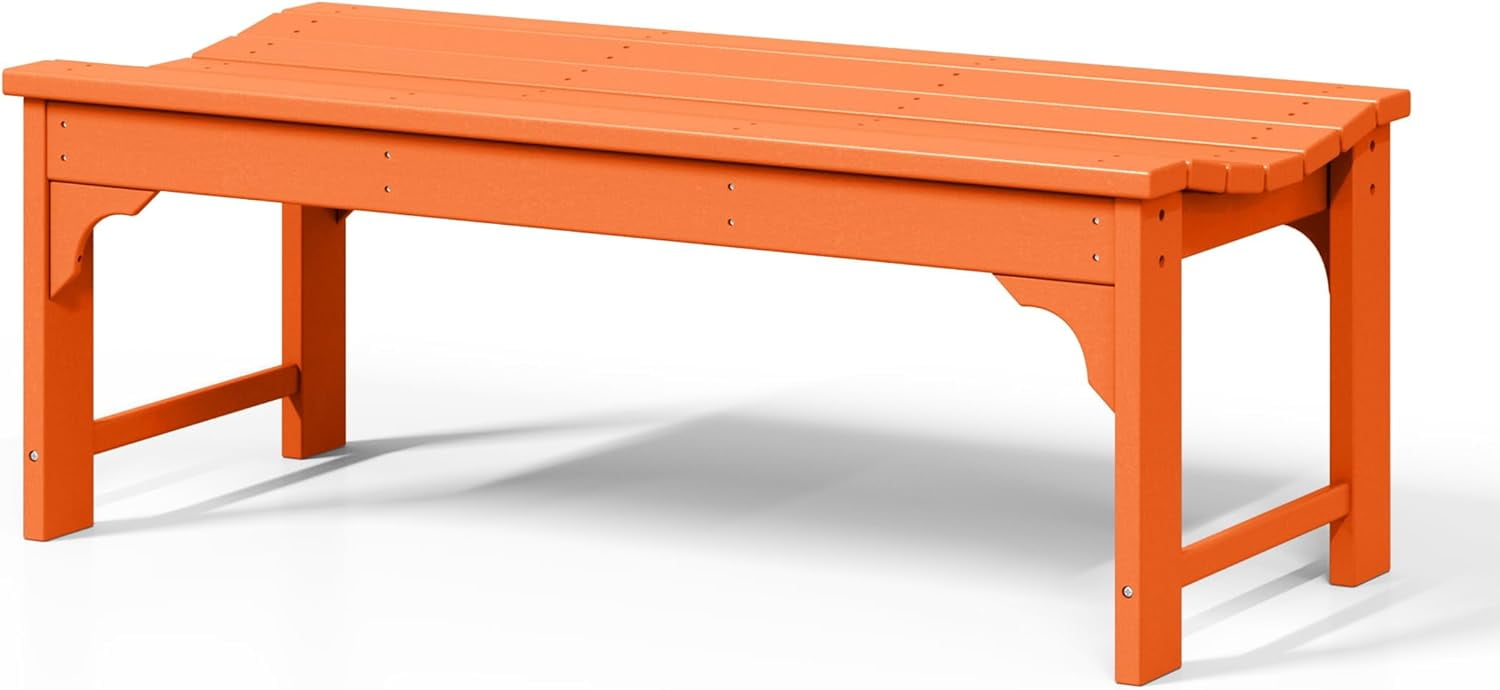 QSHIMY Outdoor Bench, All Weather Resistant Poly Lumber Backless Patio ...