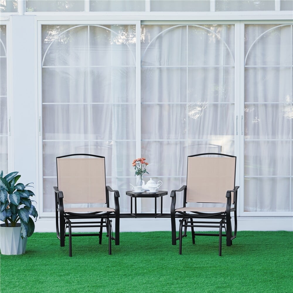 QSHIMY Outdoor Glider Chairs with Glass Table Rocking Chairs, Outdoor ...