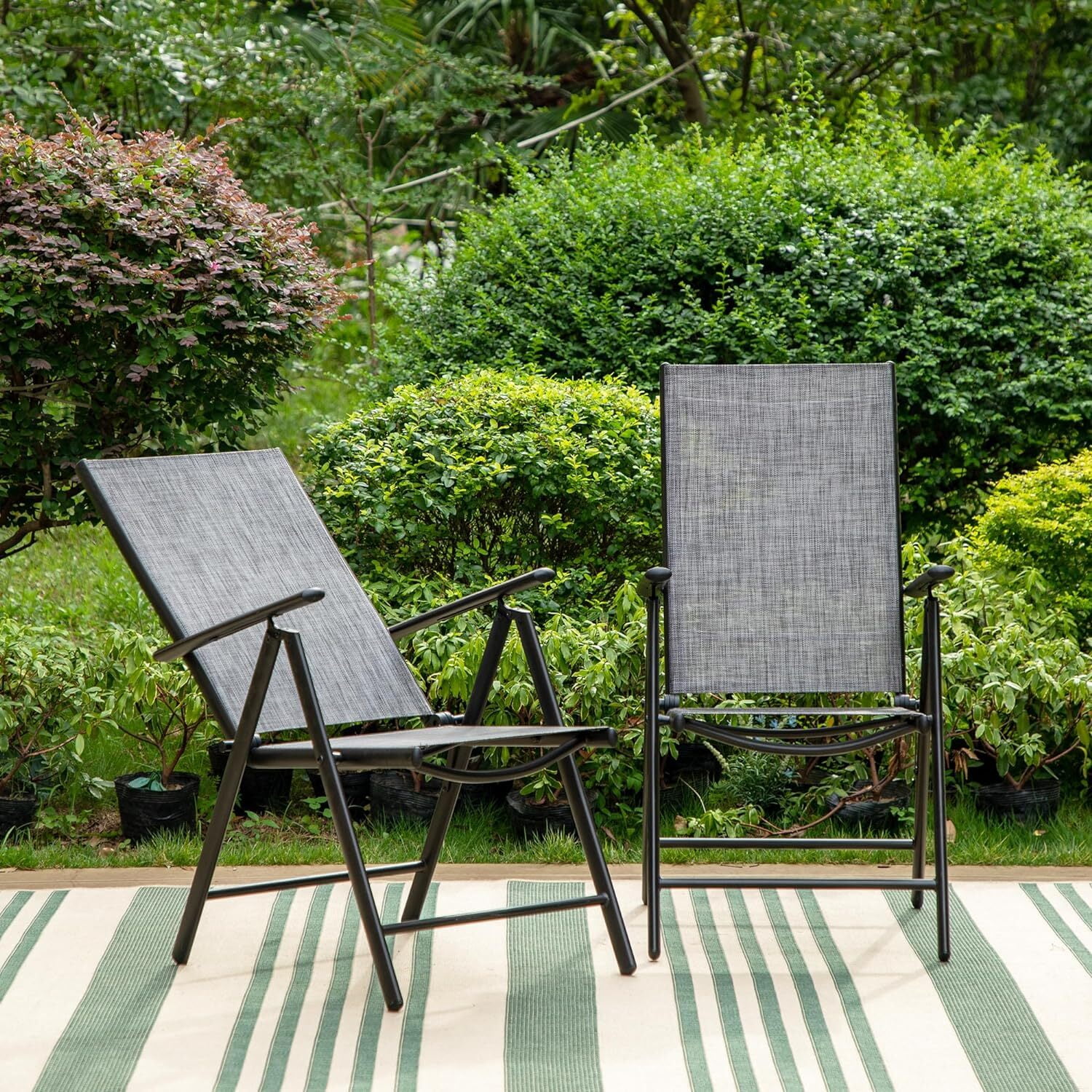 QSHIMY Outdoor Patio Folding Chairs Set of 2, Portable Patio Dining ...