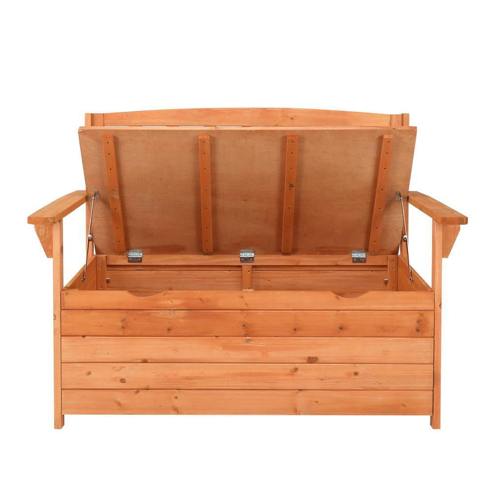 QSHIMY Outdoor Storage Bench, Large Wood Deck Box with Seating ...