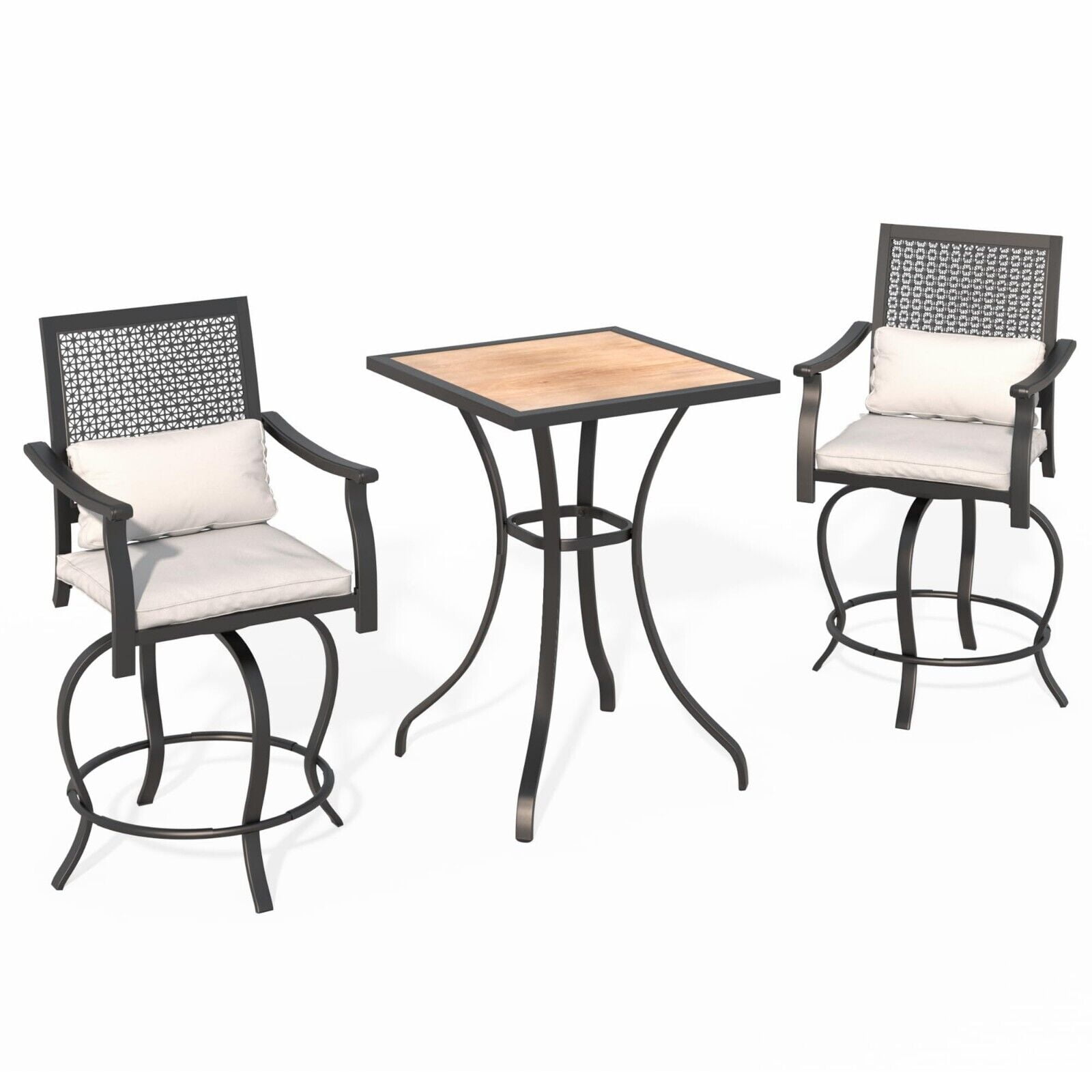 QSHIMY Outdoor Swivel Bar Set with Cushion, Patio High Top Table and ...
