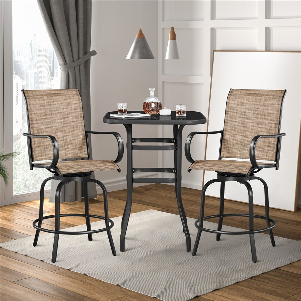 QSHIMY Patio Swivel Bar Stools Set of 2, Smooth 360° Rotary,All-Weather ...