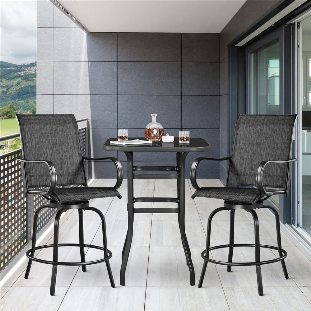 QSHIMY Patio Swivel Bar Stools Set of 2, Smooth 360° Rotary,All-Weather ...