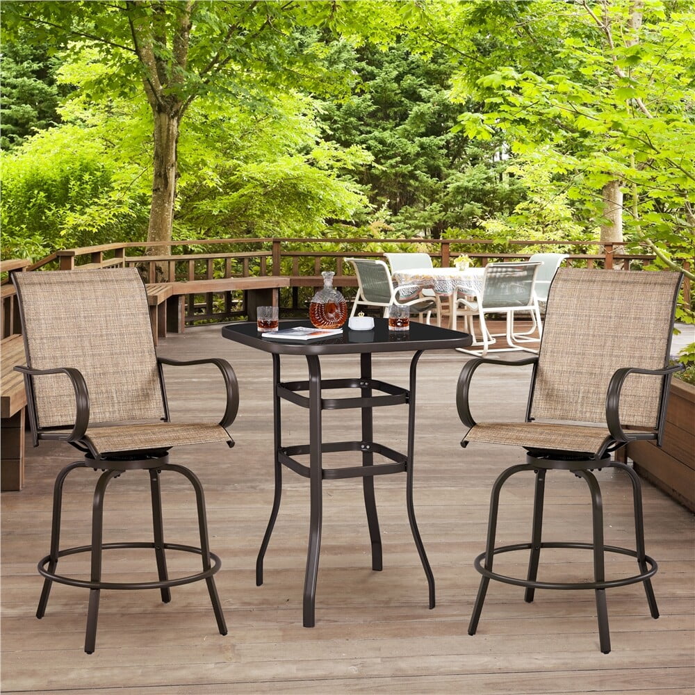 QSHIMY Patio Swivel Bar Stools Set of 2, Smooth 360° Rotary,All-Weather ...