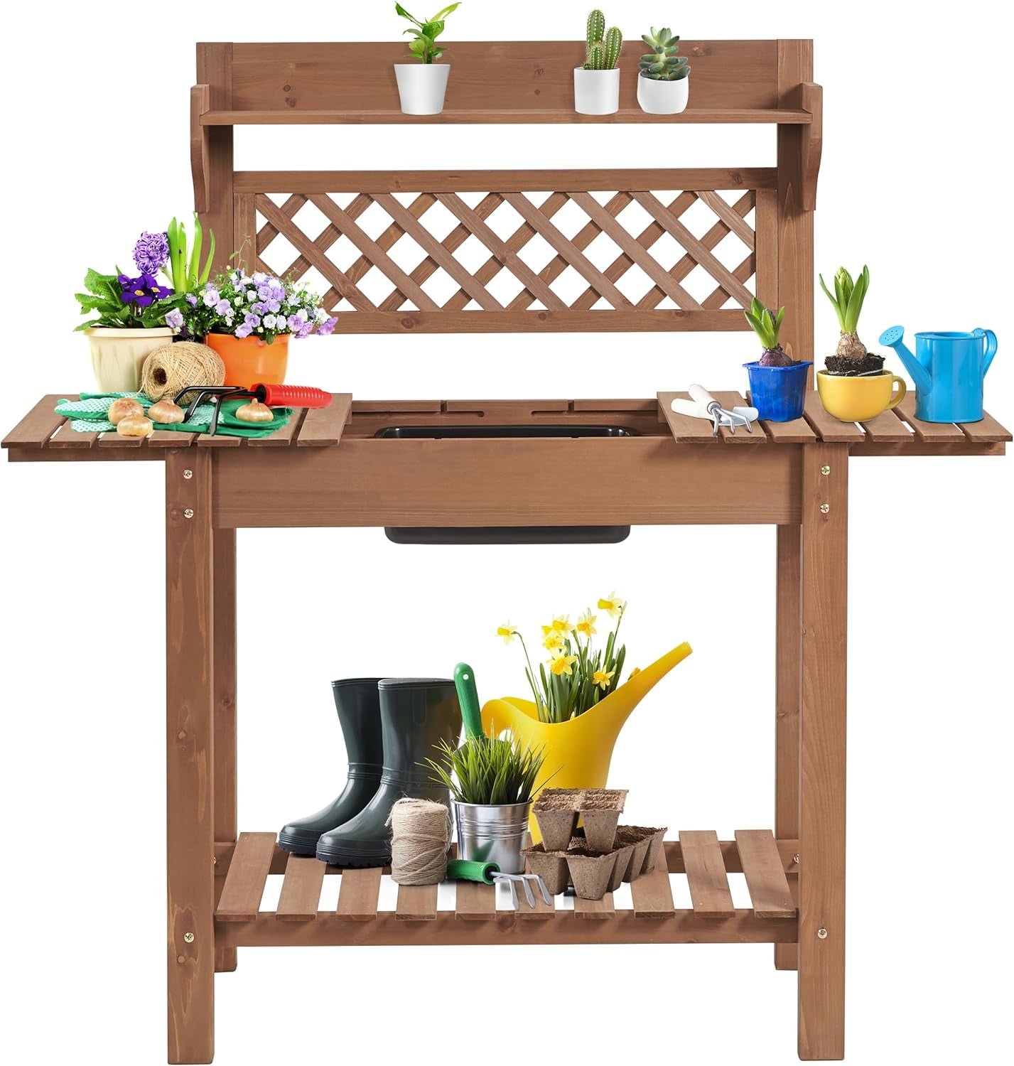 QSHIMY Potting Bench Table Outdoor Garden Horticulture Wooden ...