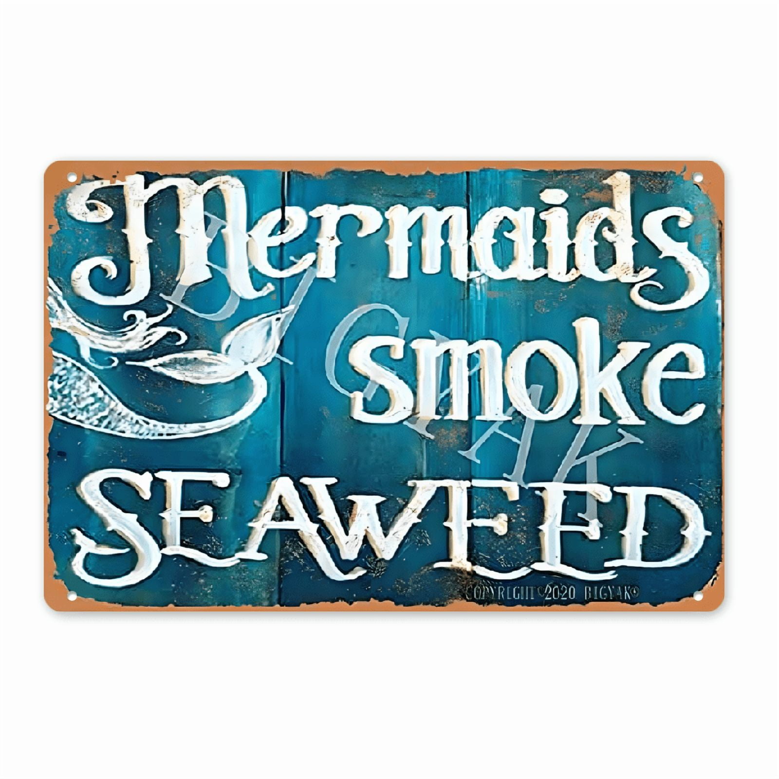 QSHPO Vintage Mermaid Metal Sign Home Decor Plaque Mermaids Smoke ...