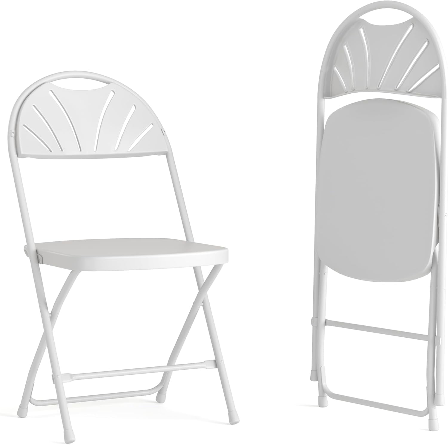 QSJIAYI 2 Pack 650 lb. Capacity White Plastic Fan Back Folding Chair ...