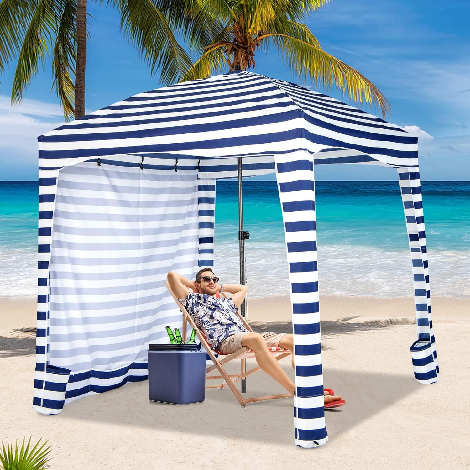 QSJIAYI 6x6 Ft Beach Cabana, Portable Beach Canopy with Detachable ...