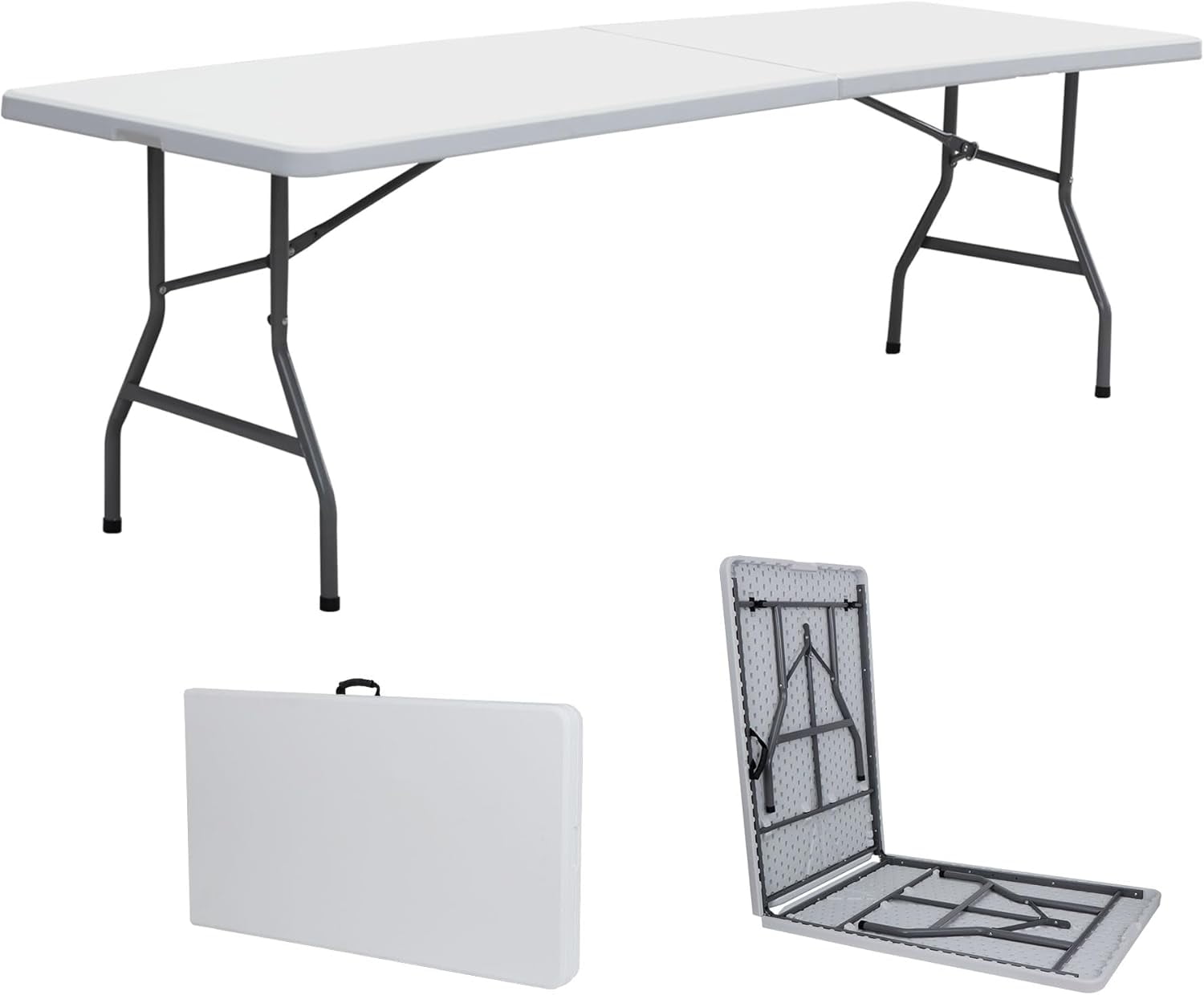 QSJIAYI 8ft Portable Folding Table Plastic Indoor Outdoor Picnic Party ...