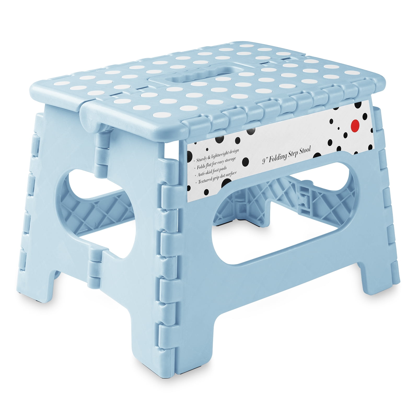 QSJIAYI 9" Folding Step Stool with Handle, Light Blue- Portable ...