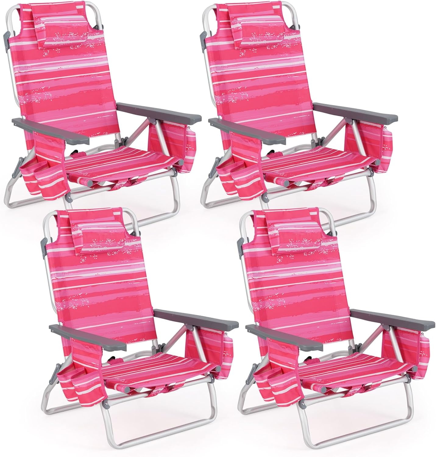 QSJIAYI Beach Chairs, 4-Pack Backpack Camping Chair with Armrest ...