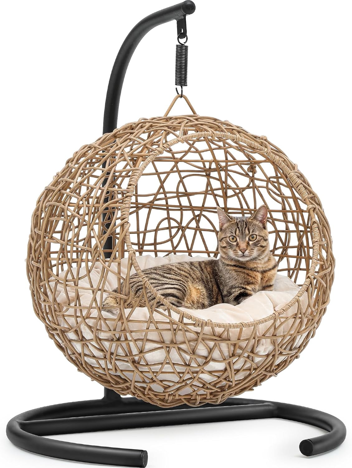 QSJIAYI Cat Swing Bed with Stand & Cushion, Cat Egg Chair with Rattan ...