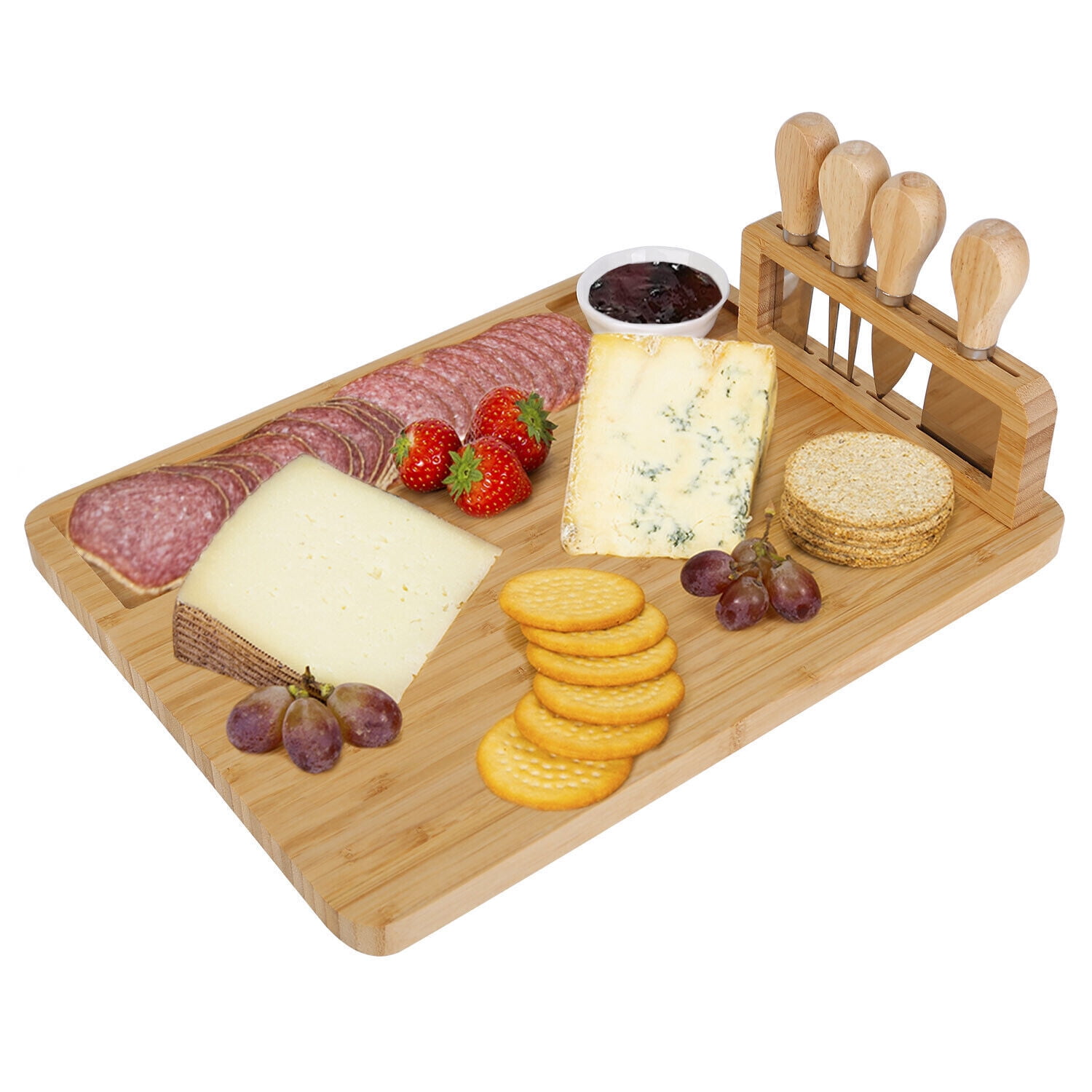 QSJIAYI Cheese Servers, Bamboo Cheese Board Charcuterie Platter Set ...