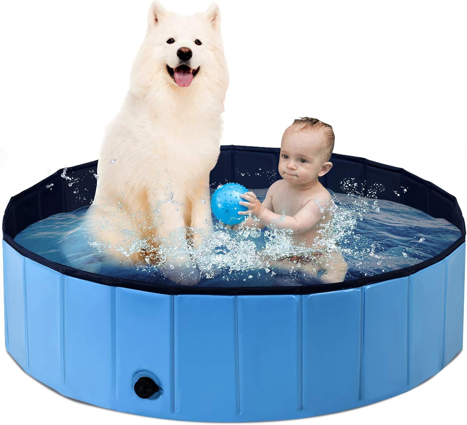 QSJIAYI Foldable Dog Pool, Portable Hard Plastic Collapsible Pet Kiddie ...