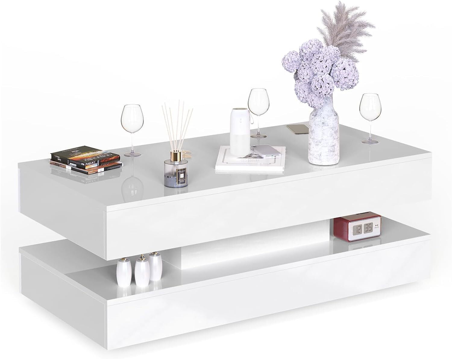 QSJIAYI High Glossy LED Coffee Table,Modern Coffee Tables for Living ...