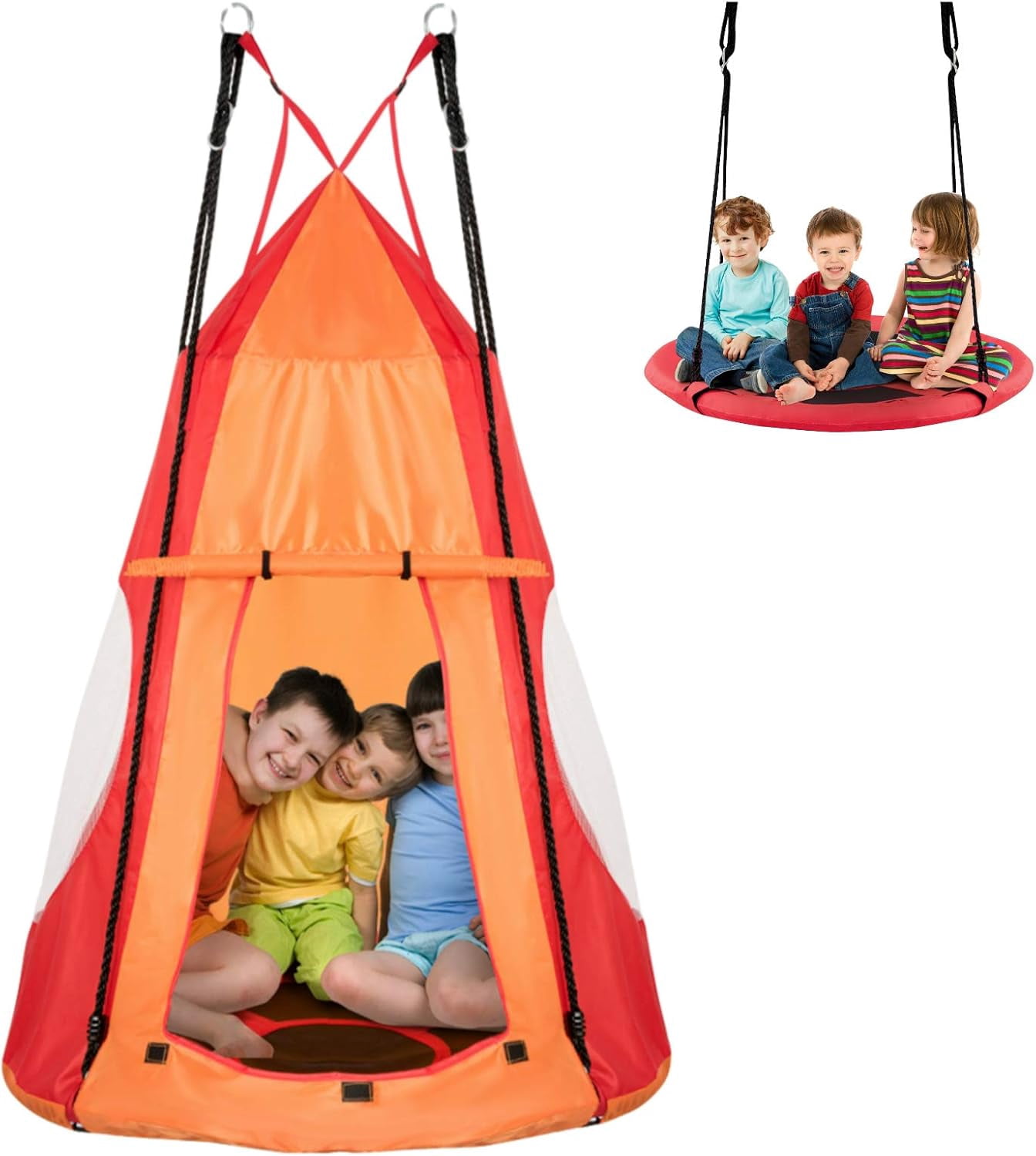 QSJIAYI Kids Hanging Chair Swing Tent, 2-in-1 40 Inch Hammock Tree ...