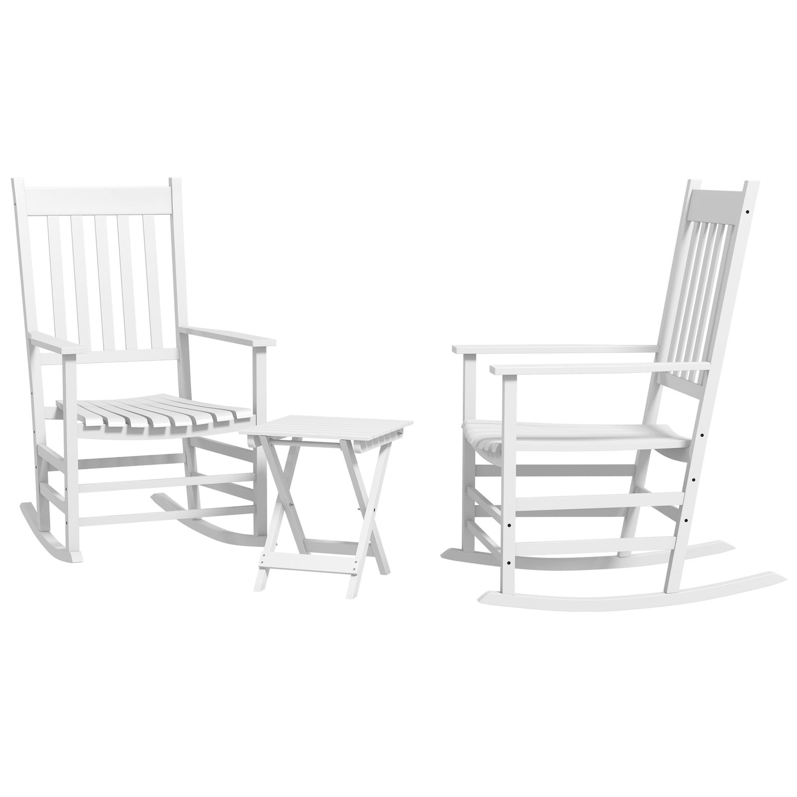 QSJIAYI Outdoor Rocking Chair Set of 2 with Side Table, Patio Wooden ...