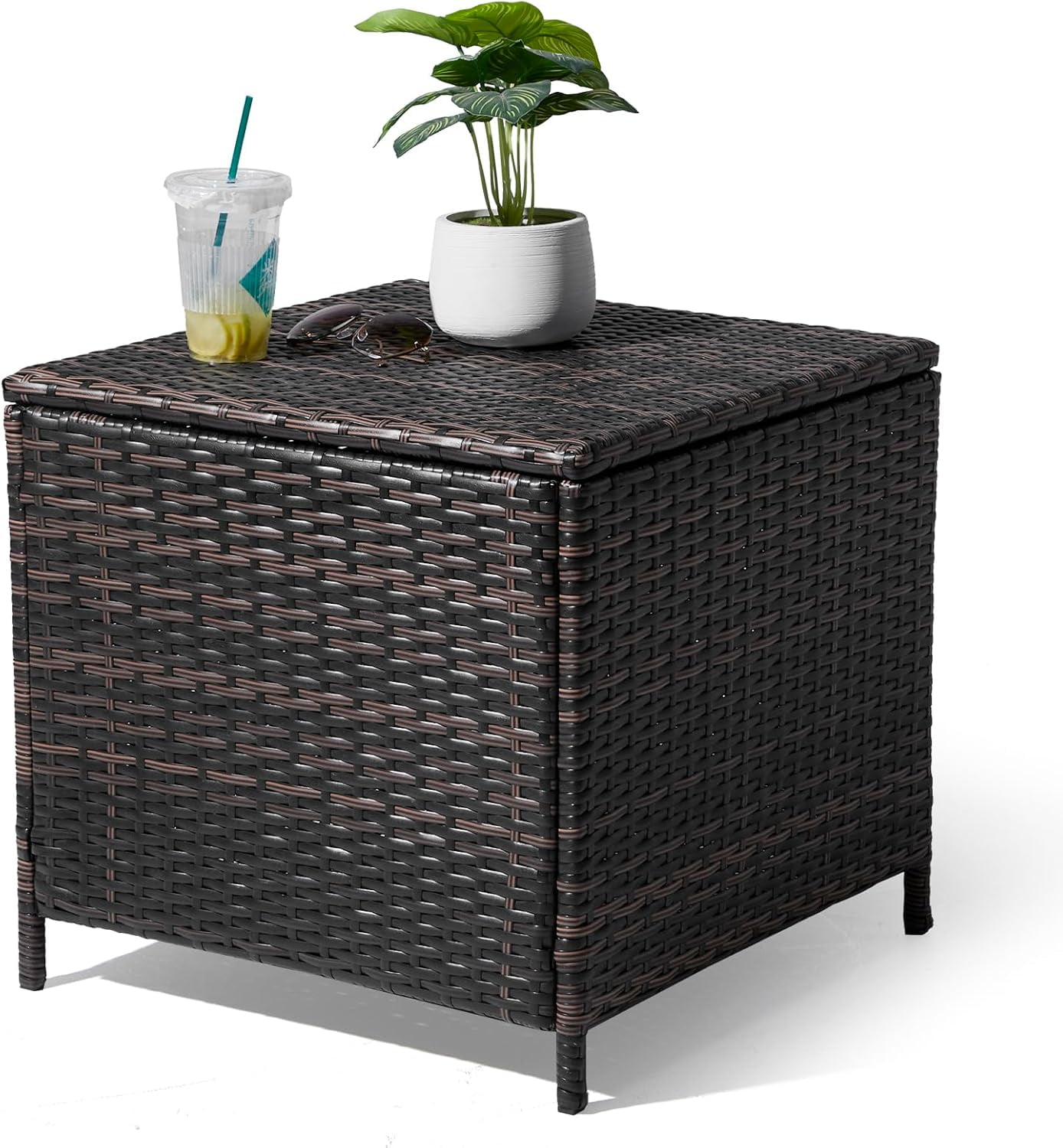 QSJIAYI Outdoor Side Table with Storage, 27-Gallon Storage Box Outdoor ...