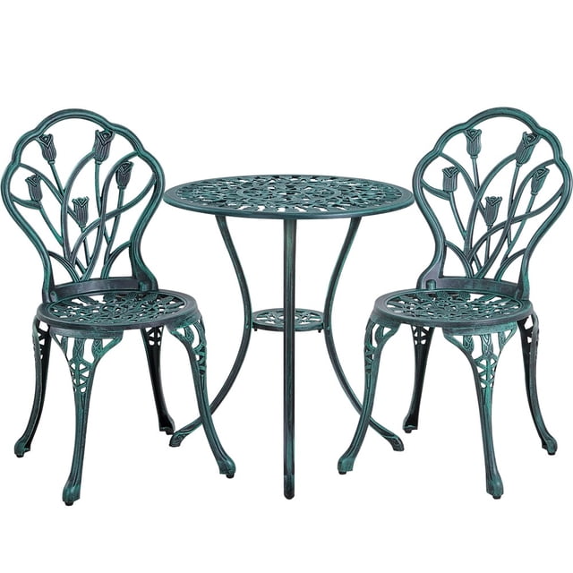 QSJIAYI Patio Bistro Sets 3 Piece, Outdoor Rust-Resistant Cast Aluminum ...
