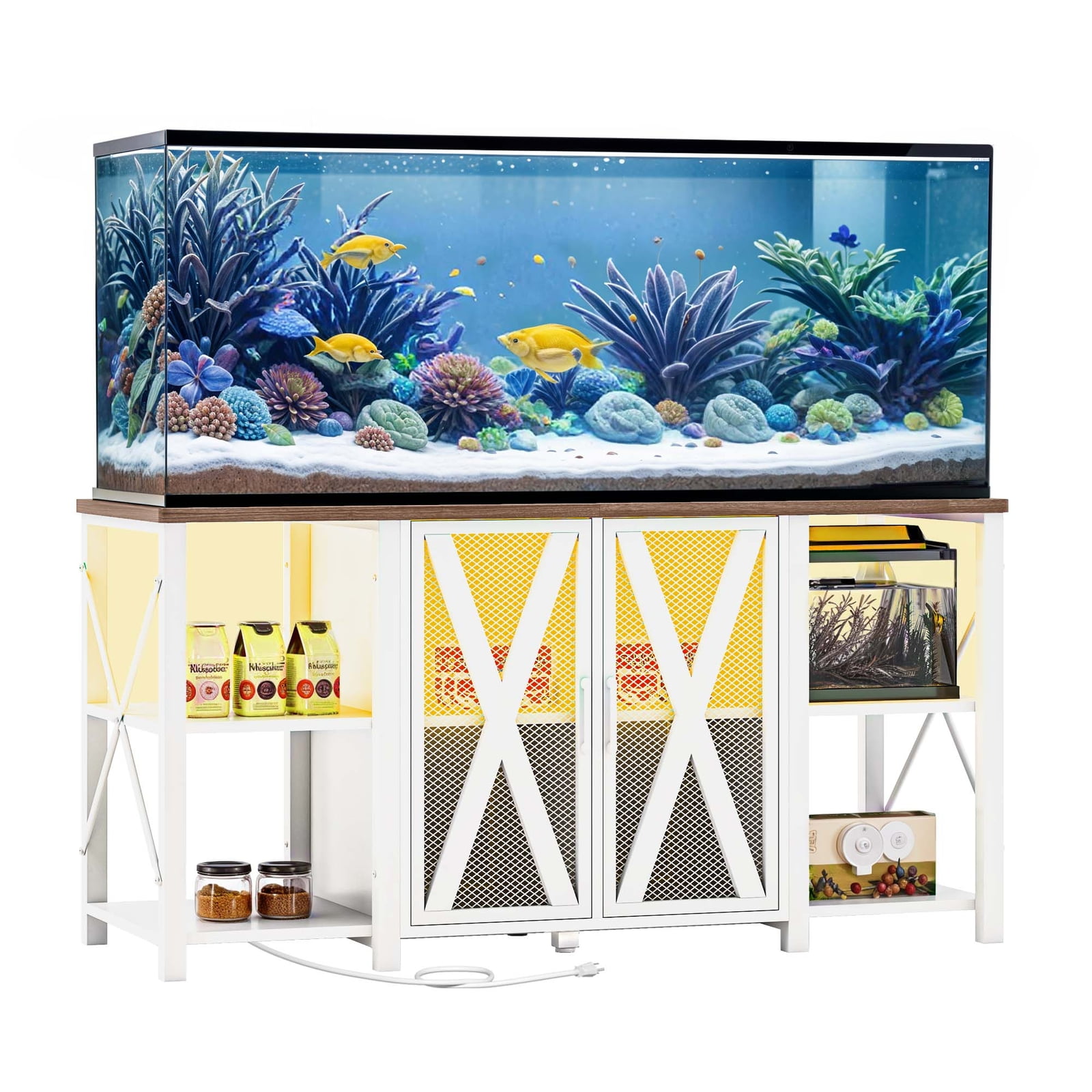 QSJIAYI Reptile Tank Stand Aquarium Stand with Power Outlet & LED Light ...