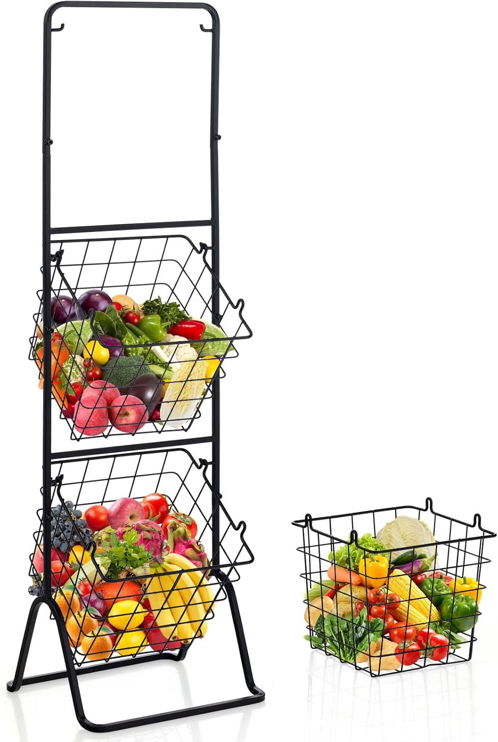 QSJIAYI Wire Market Basket Stand, 3-Tier Detachable Fruit Vegetables ...