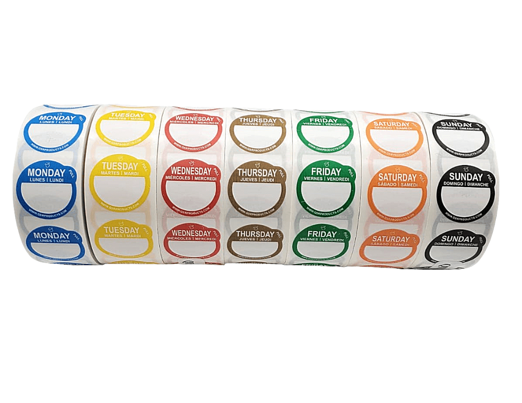 QSRProducts Removable Day Label - 1 inch - Week (Mon-Sun) (7000 ...