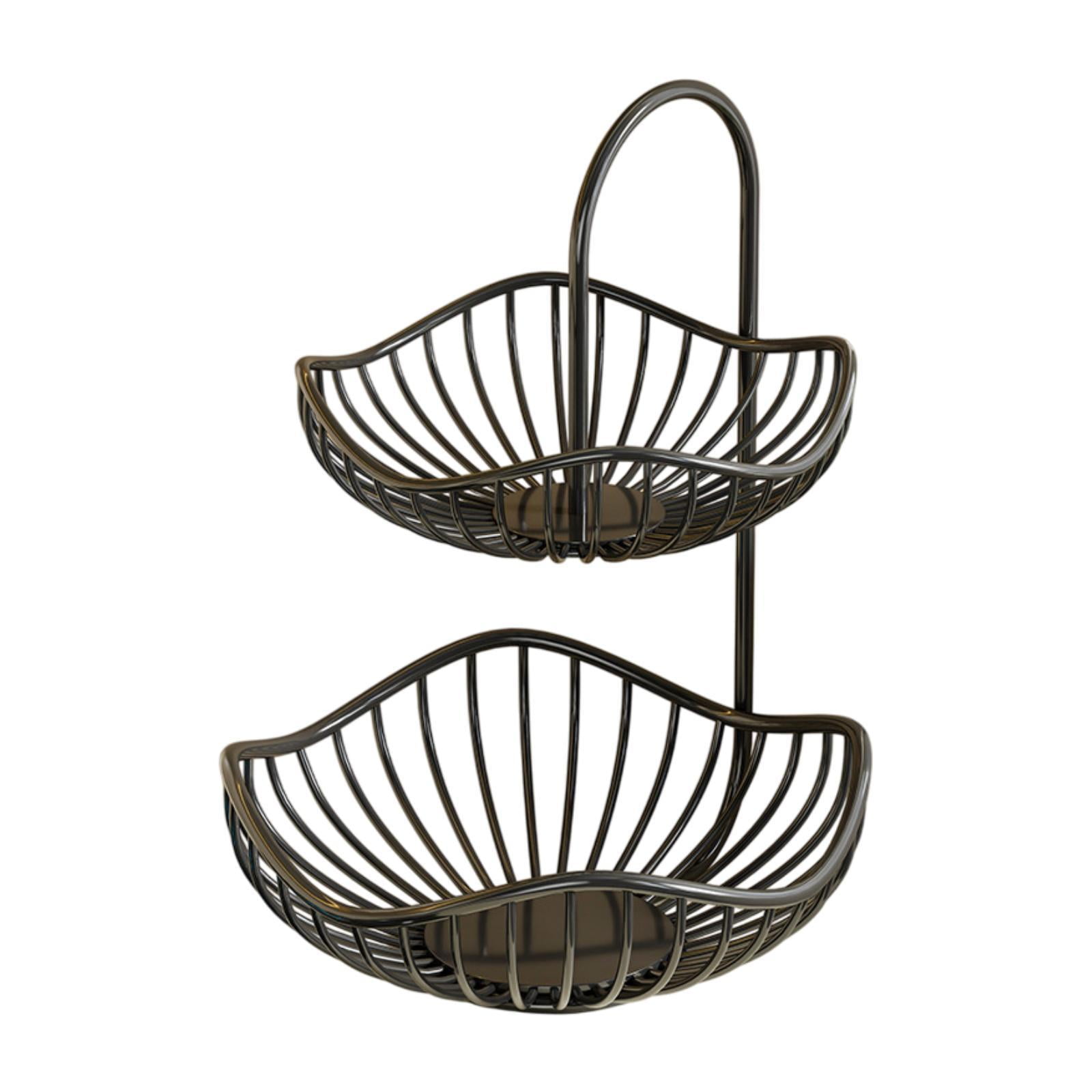 QSTDGVPW 2 Tiered Fruit Basket Black Tray Onion Garlic Storage Modern ...