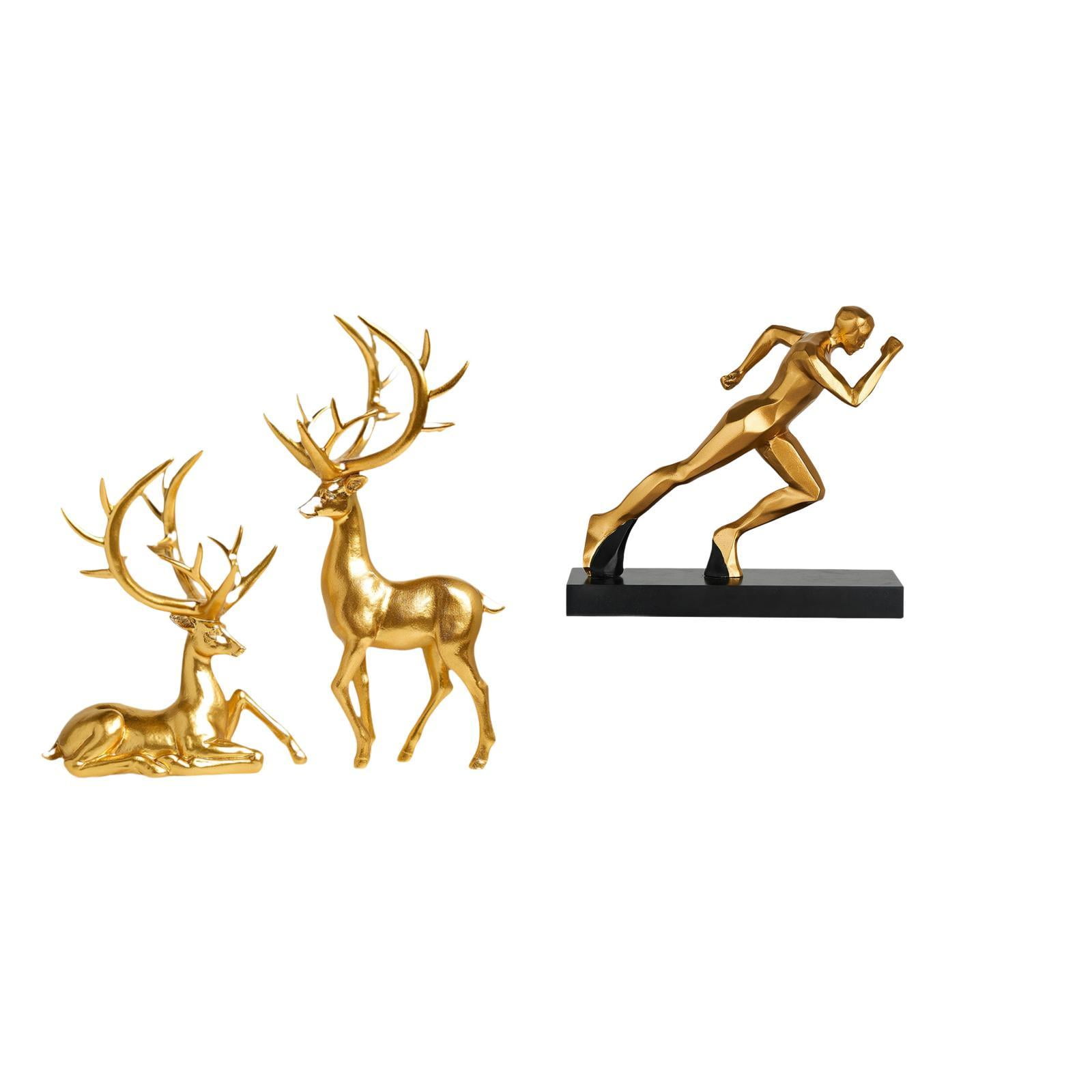 QSTDGVPW Couple Deer Runner Decorative Sculptures Resin Figurines ...