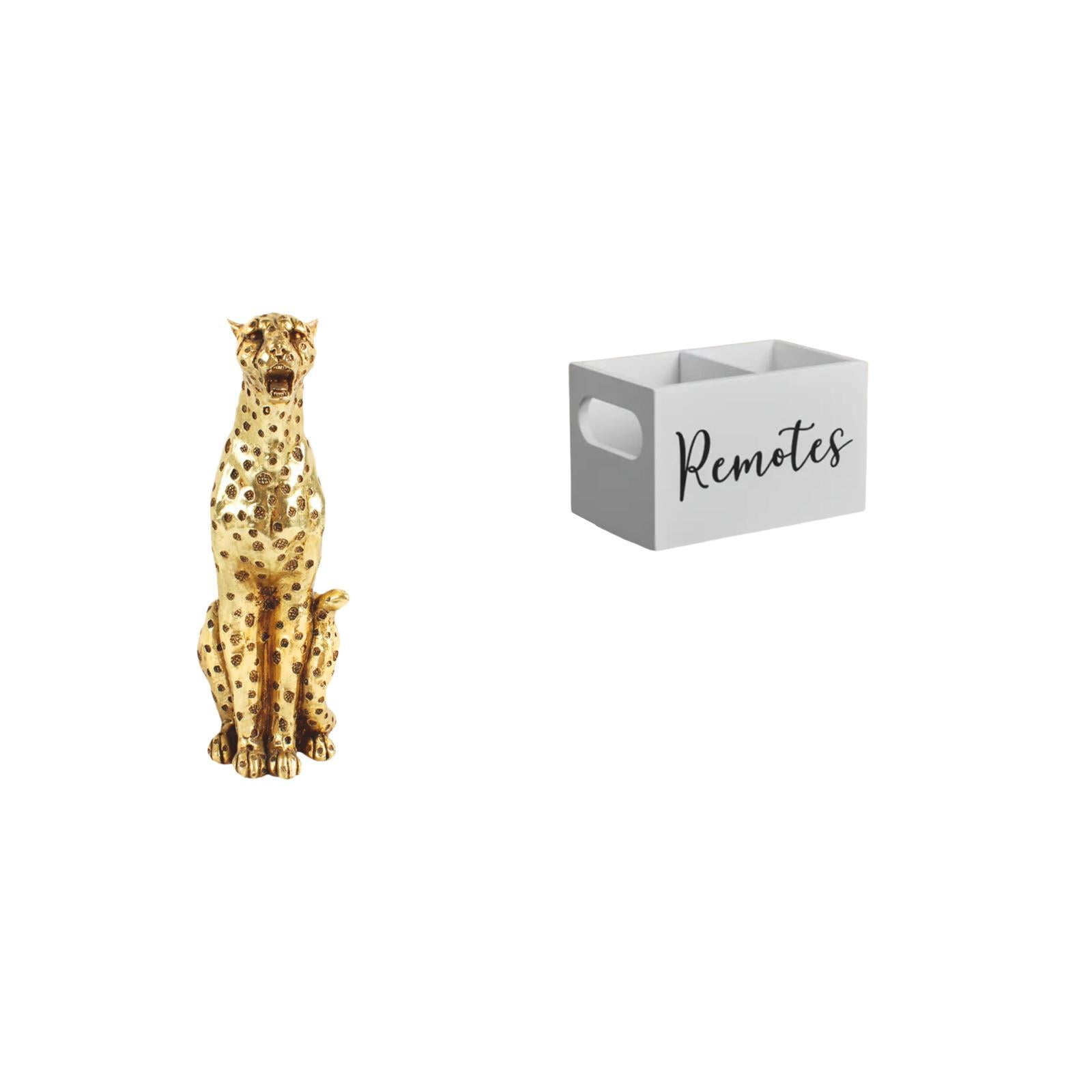 QSTDGVPW Golden Cheetah Tabletop Organizer Sculpture Decorative ...