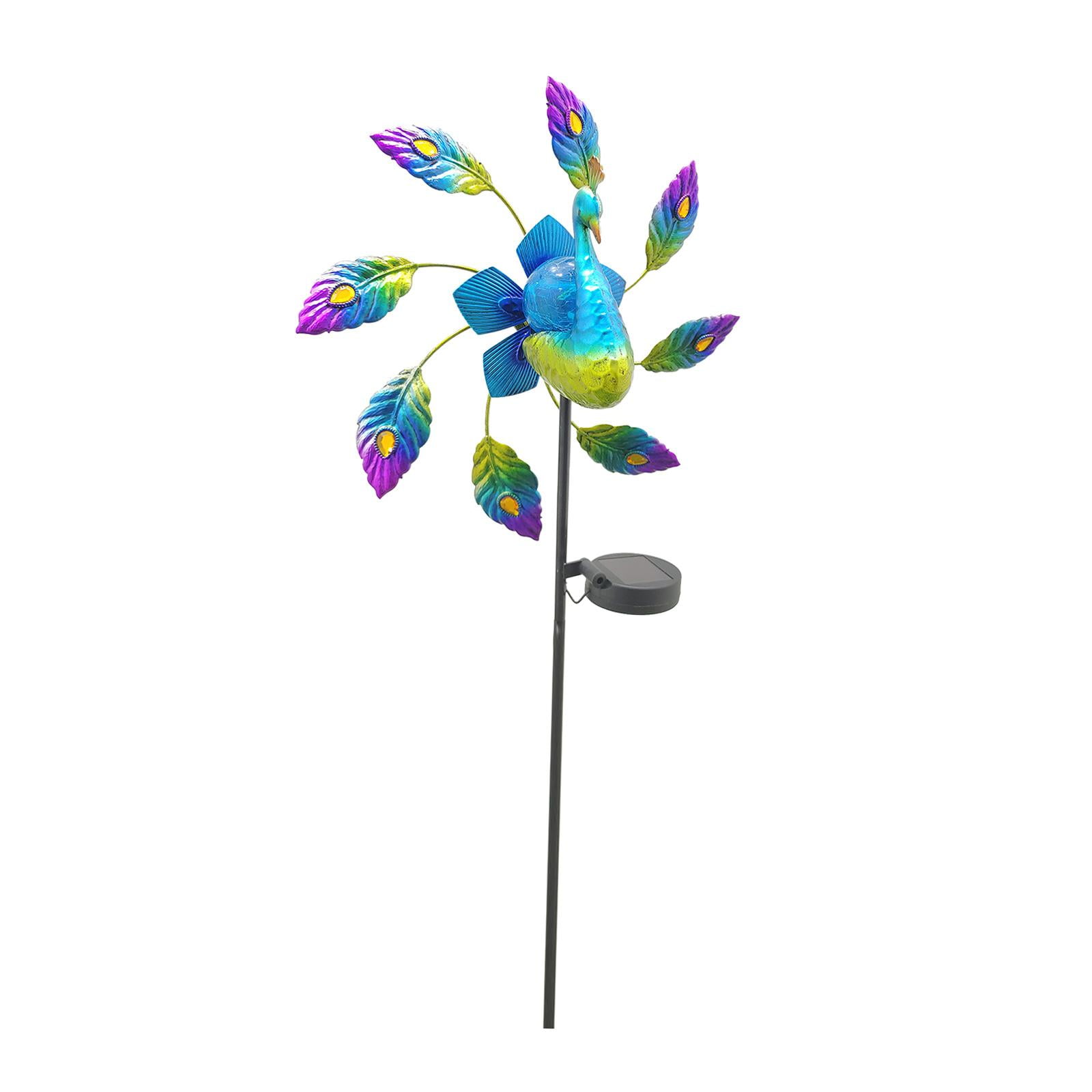 QSTDGVPW Solar Wind Spinner Garden Lights Easy Peacock Metal Garden ...