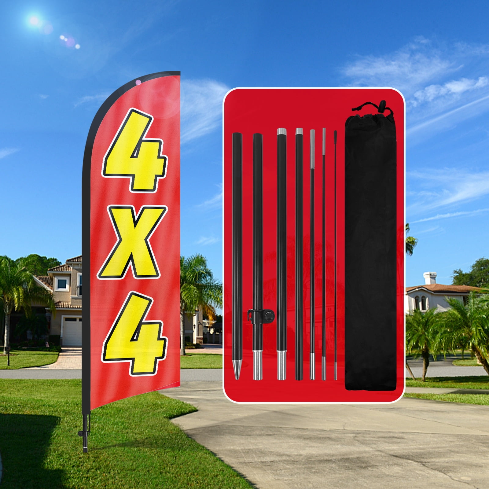 QSUM 4X4 Sign Feather Flag with Pole Kit,7FT 4X4 Decoration Display ...