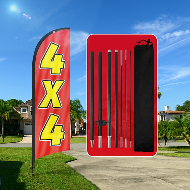 QSUM 4X4 Sign Feather Flag with Pole Kit,7FT 4X4 Decoration Display ...