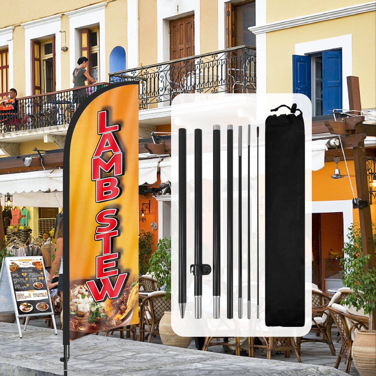 QSUM 8.2FT Lamb Stew Advertising Feather Swooper Flag Sign with Flag ...