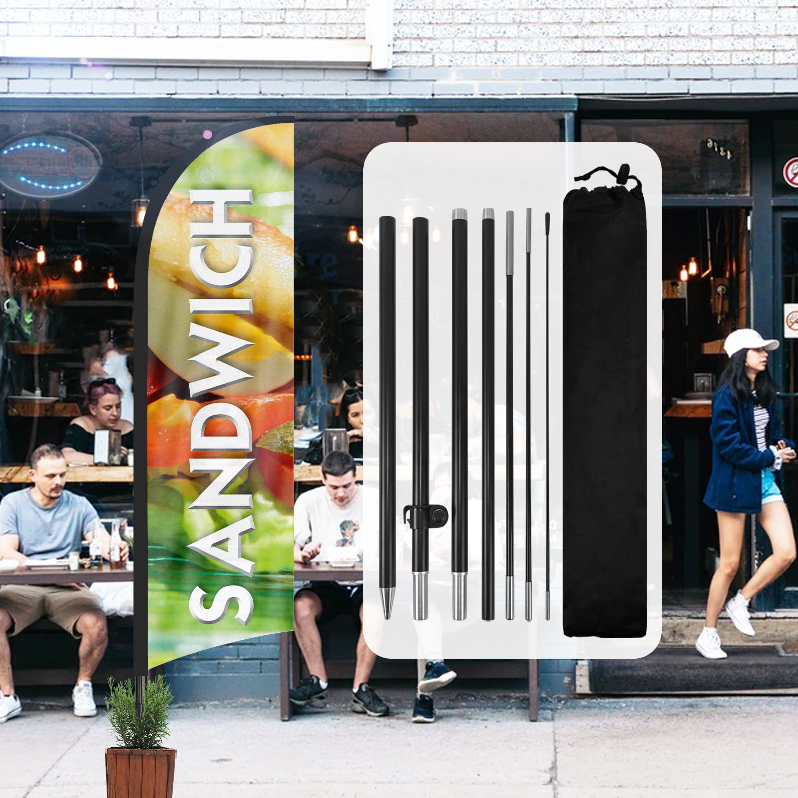 QSUM 8.2FT Outdoor Sandwich Feather Banner, Swooper Flag, Pole Kit ...