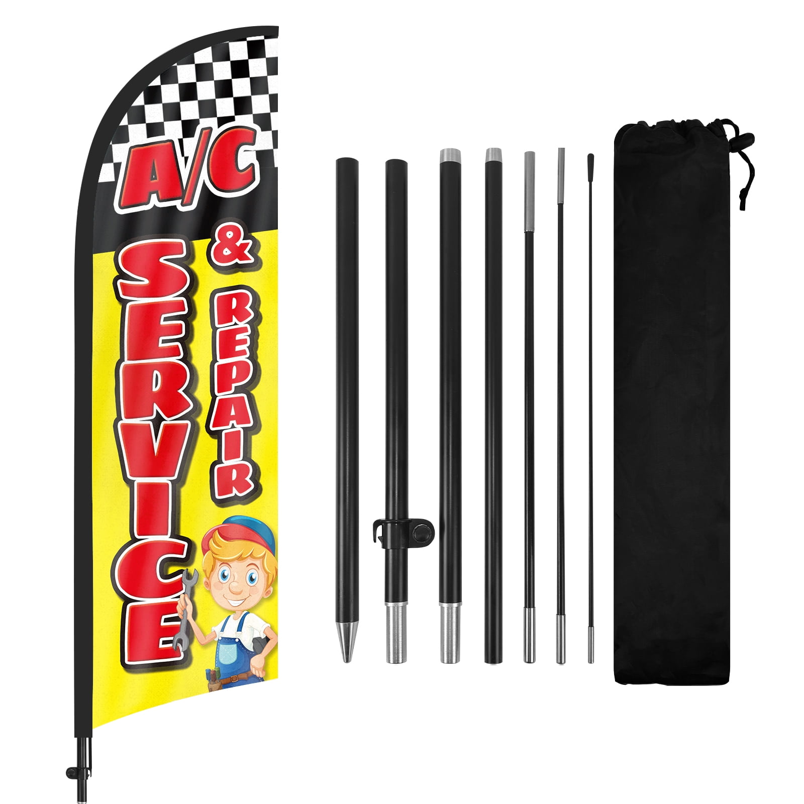 QSUM A/C Service & Car Repair Feather Flag with Flag Pole Kit and ...