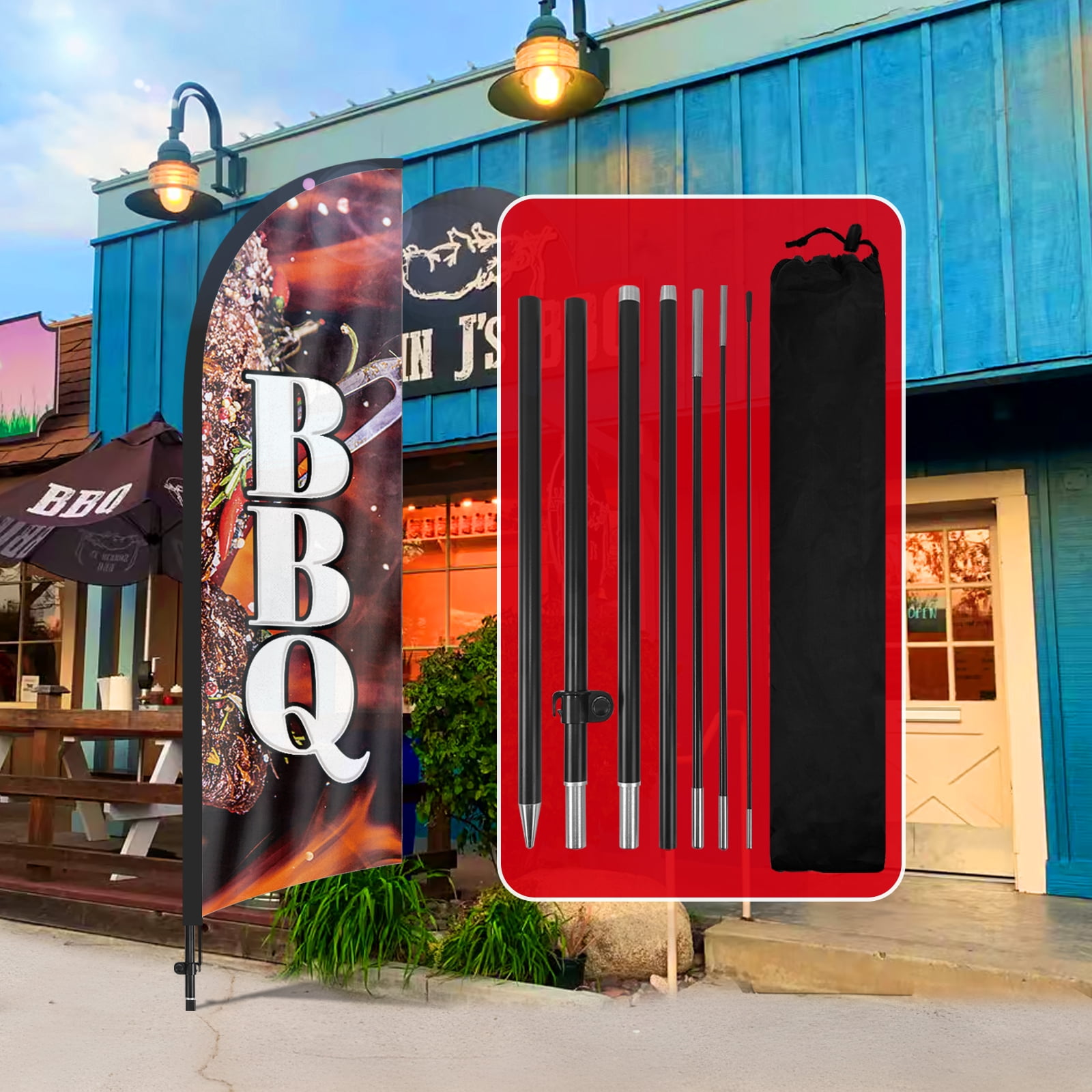 QSUM BBQ Themed Feather Flag, 7FT BBQ Advertising Swooper Flag, Vivid ...