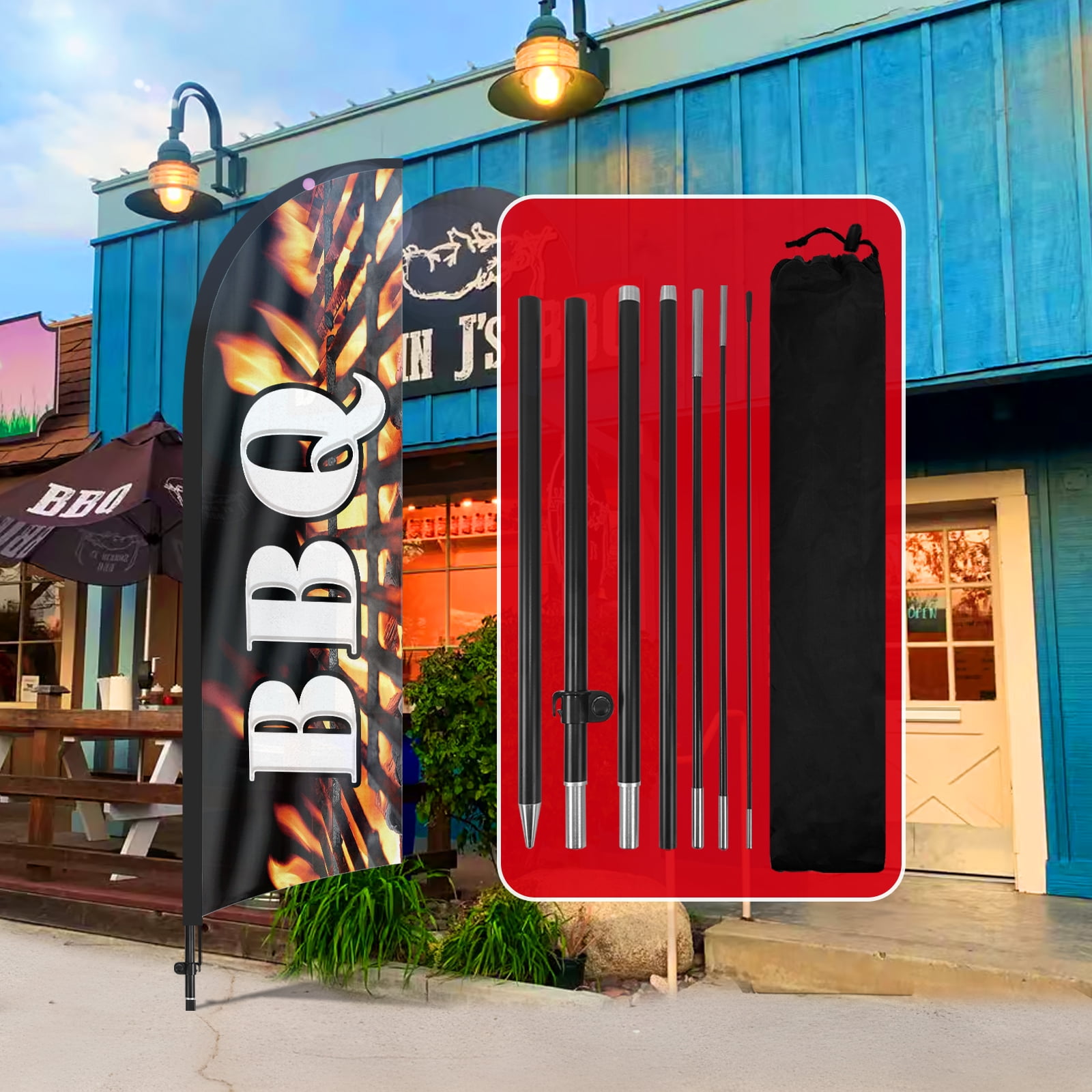 QSUM BBQ Themed Feather Flag, 7FT BBQ Food Advertising Swooper Flag ...