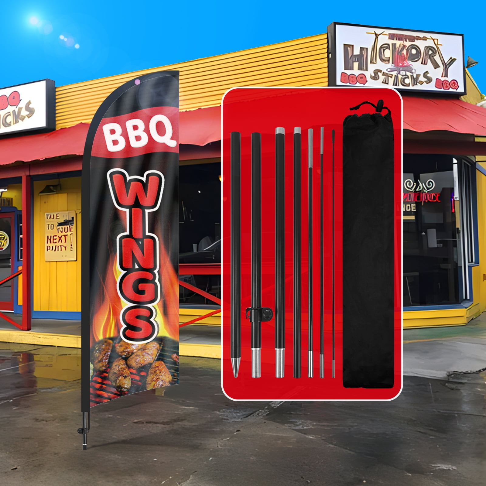 QSUM BBQ Wings Themed Feather Flag, 7FT BBQ Wings Advertising Swooper ...