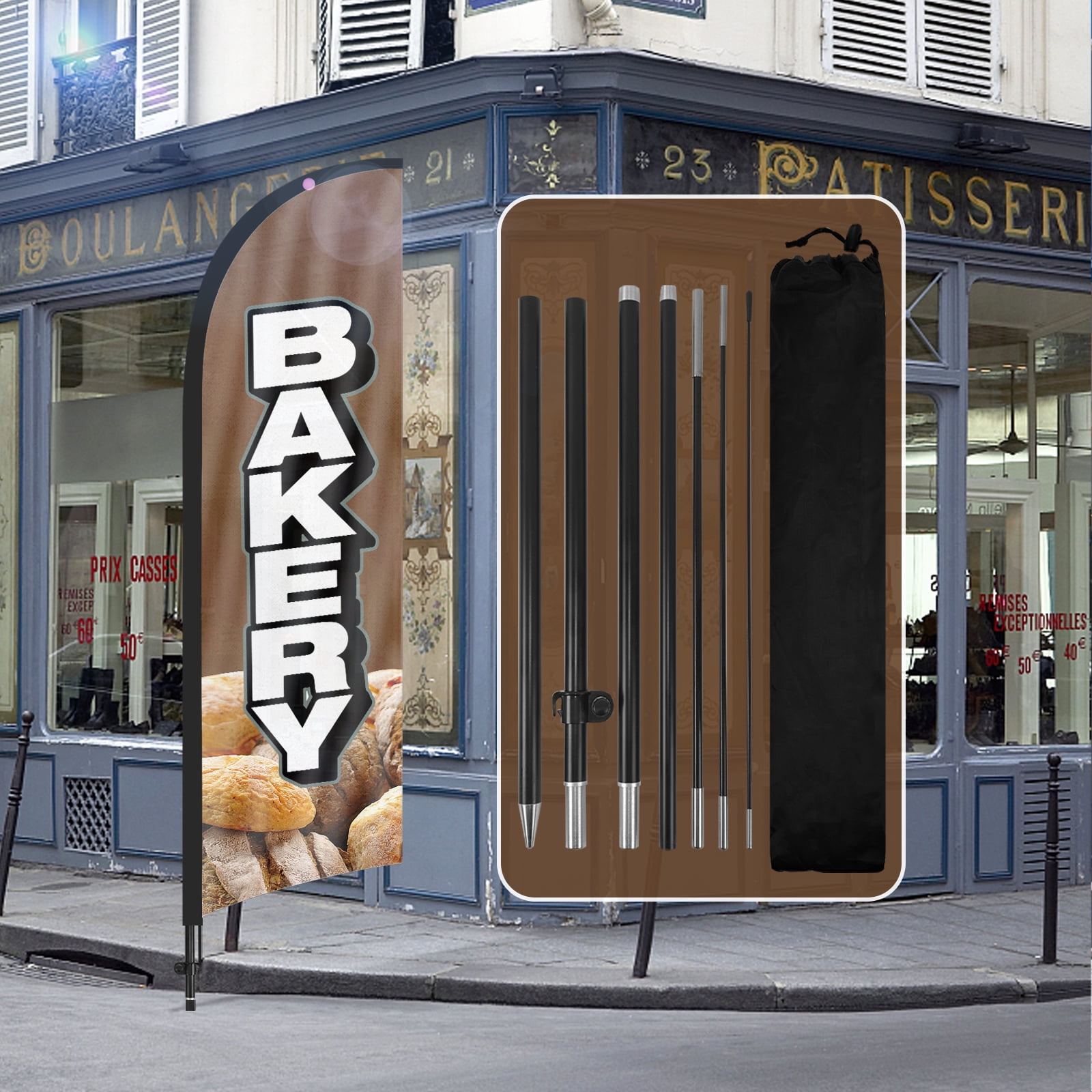 QSUM Bakery Sign Feather Flag with Pole Kit,7FT Bakery Advertising Flag ...