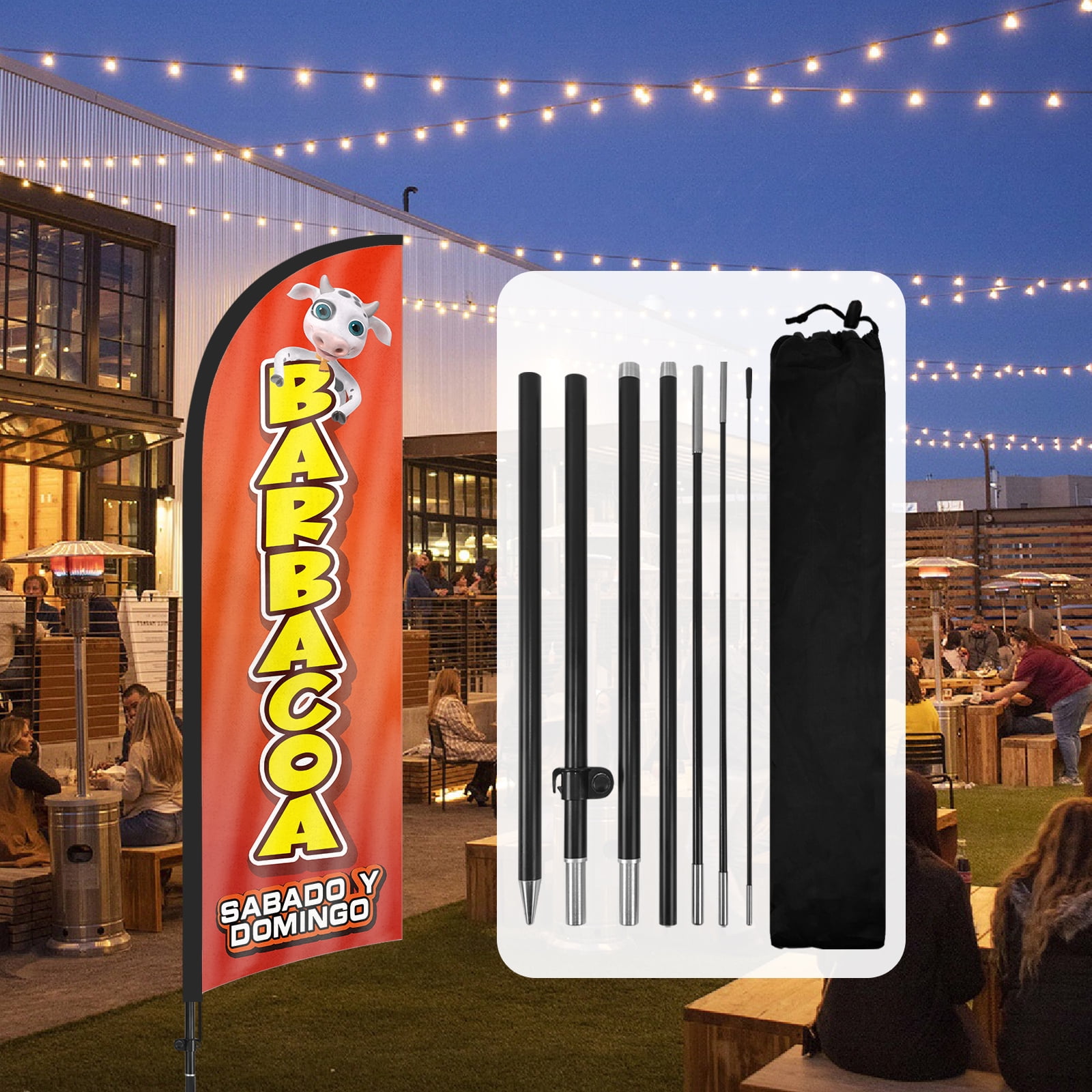 QSUM Barbacoa Sabado Y Domingo Sign BBQ Feather Flag with Pole Kit,8 ...