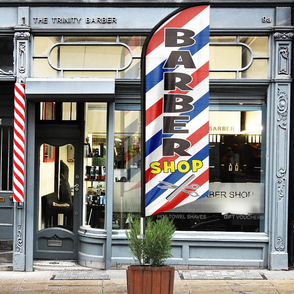 QSUM Barber Shop Sign Feather Flag,8FT Barber Shop outdoor advertising ...