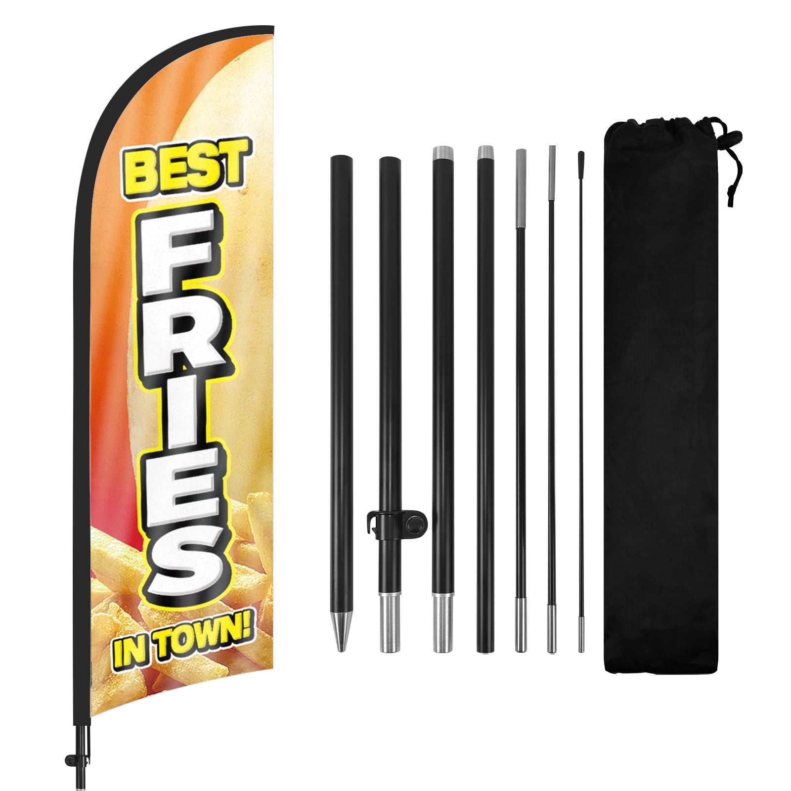 QSUM Best Fries Feather Flag with Flag Pole Kit and Ground Spike, 8.2FT Best Fries Windless Flag ...