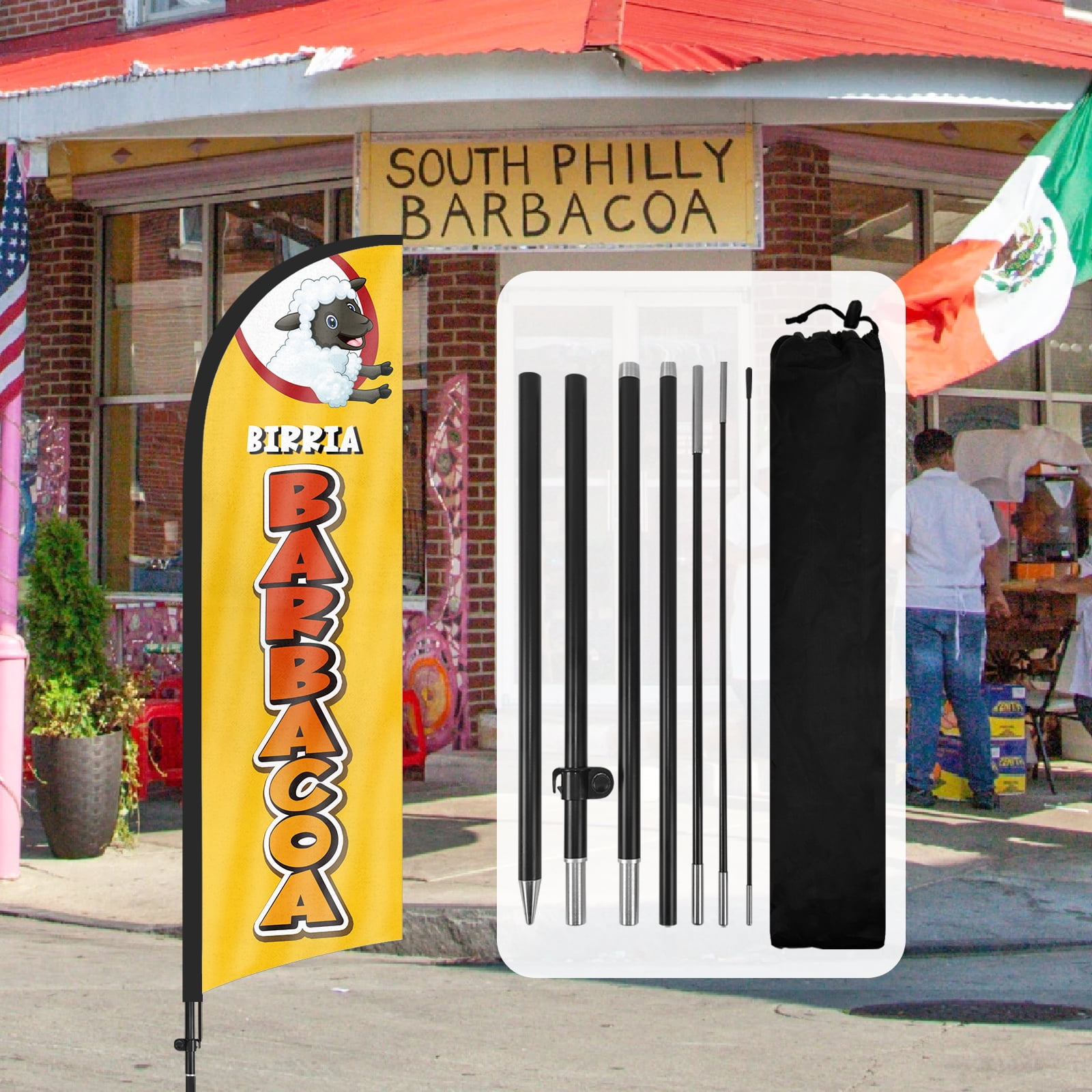 QSUM Birria Barbacoa Sign Feather Flag with Pole Kit,8.2FT Birria ...