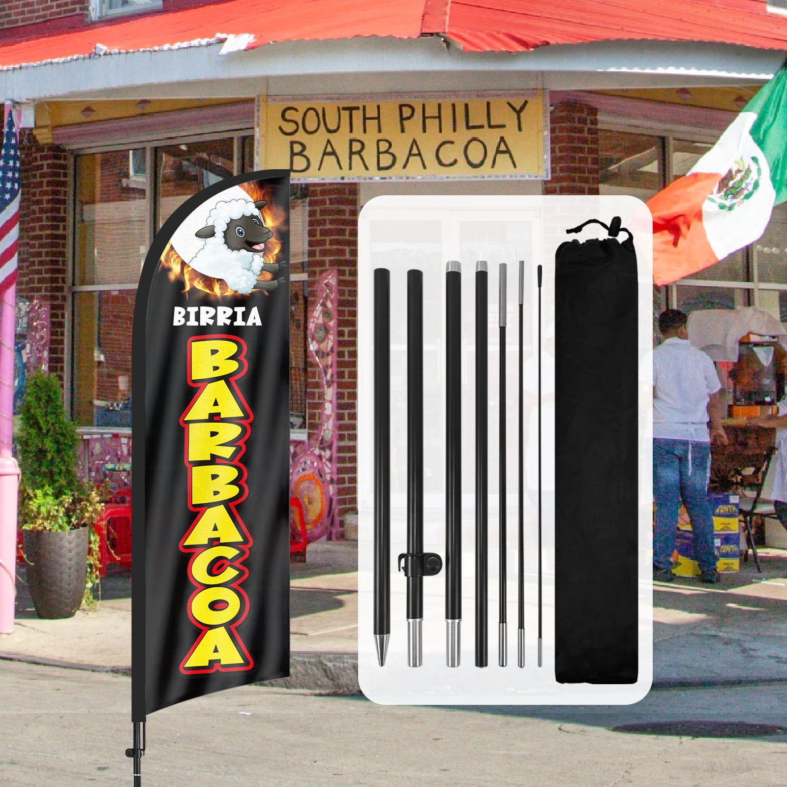 QSUM Birria Barbacoa Sign Feather Flag with Pole Kit,8.2FT Birria ...