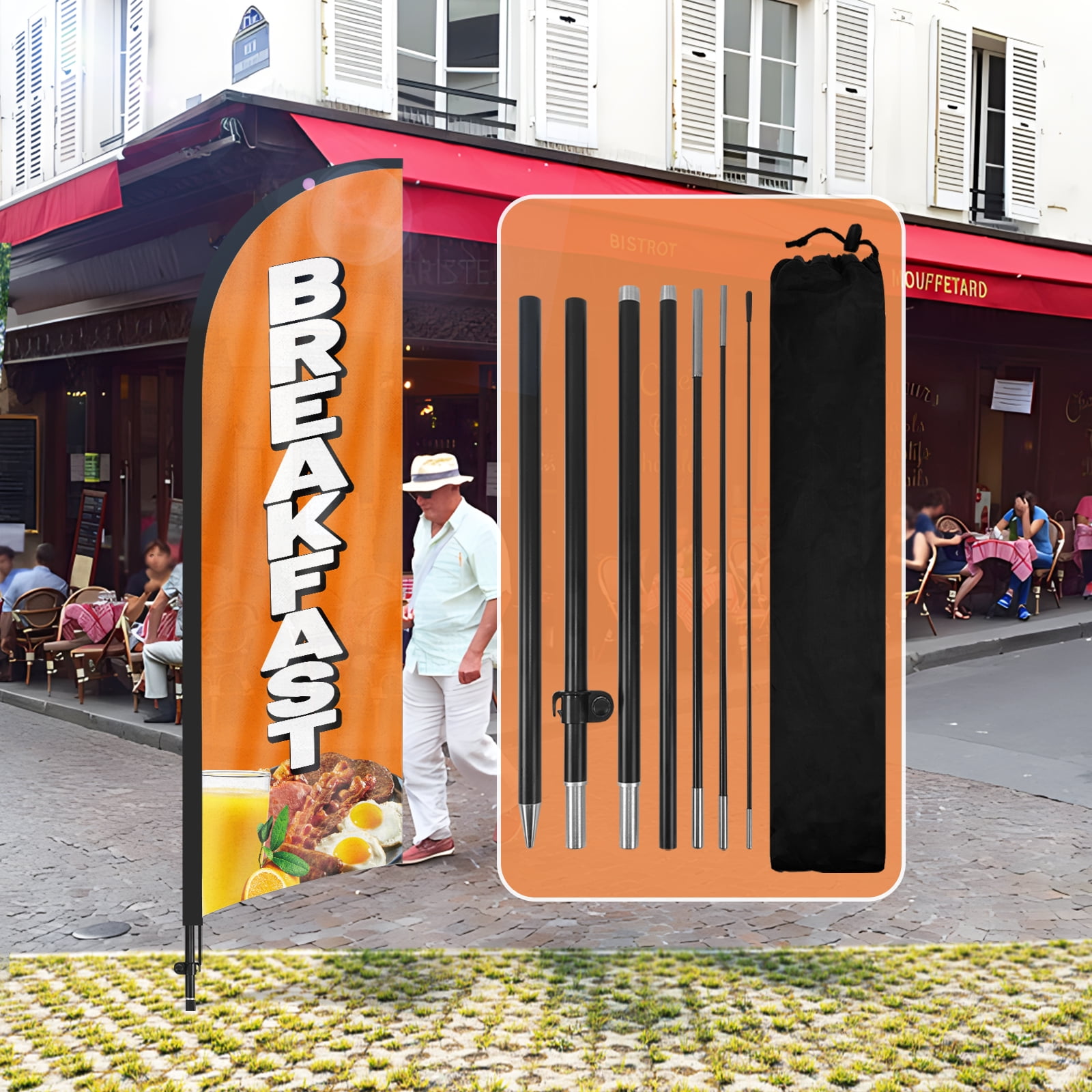 QSUM Breakfast Themed Swooper Flag, 8.2FT Breakfast Advertising Feather ...