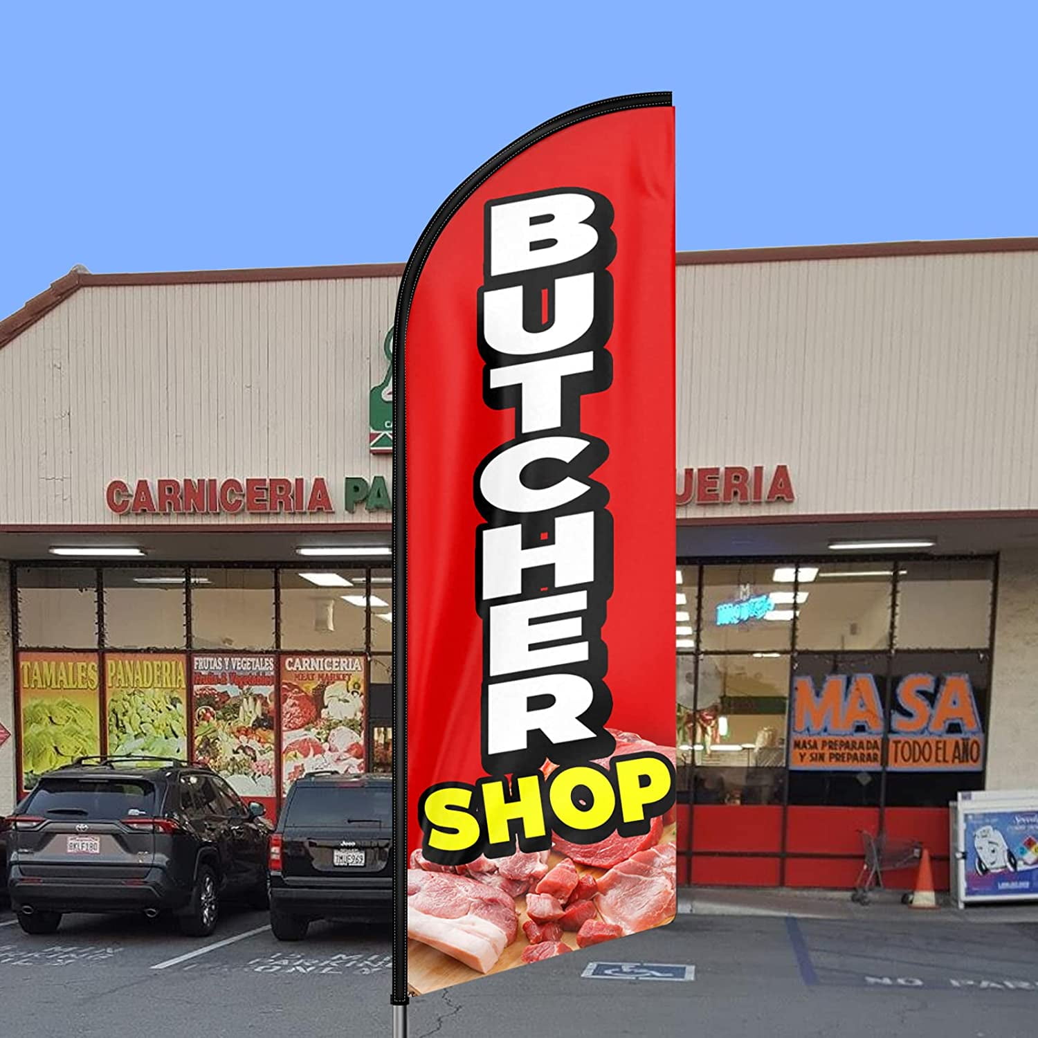 QSUM Butcher Shop Themed Feather Flag, 11FT Butcher Shop Advertising ...